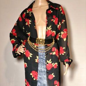 Vintage | Tops | Vintage Rose Button Down Blouse Duster Size X | Poshmark